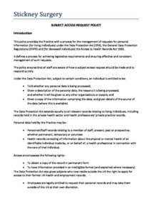 Subject Access Request Policy – Stickney Surgery